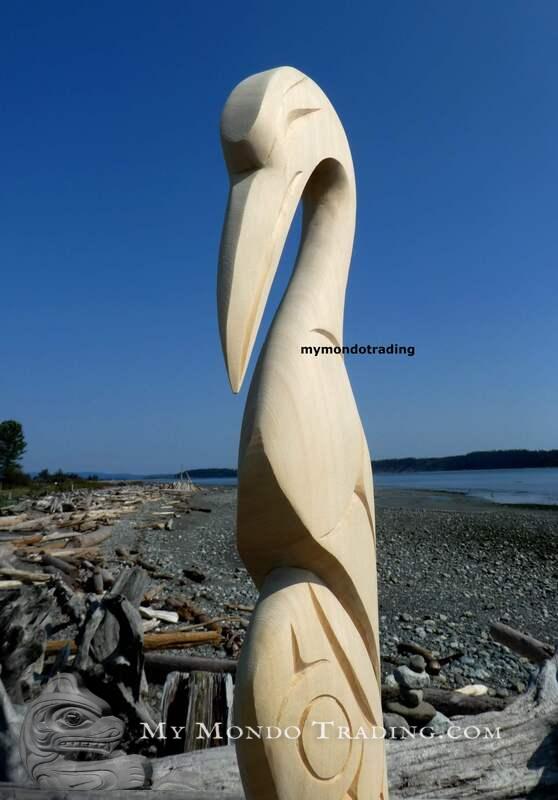 Heron and Salmon, yellow cedar sculpture, Bear (Doug) Horne - SOLD • My ...