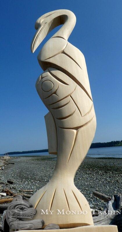Heron and Salmon, yellow cedar sculpture, Bear (Doug) Horne - SOLD • My ...