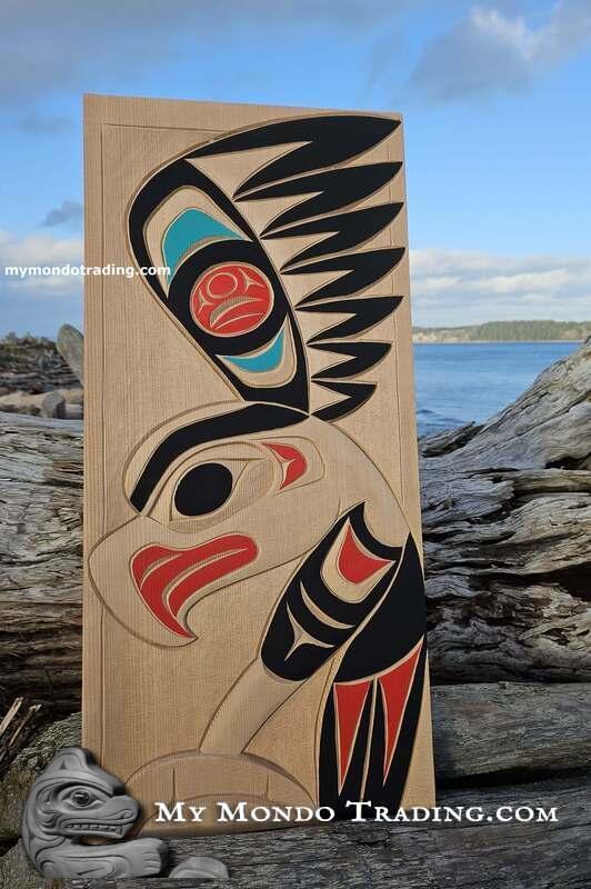 Eagle landing, superb quality on cedar, by Indigenous artist Bear (Doug ...