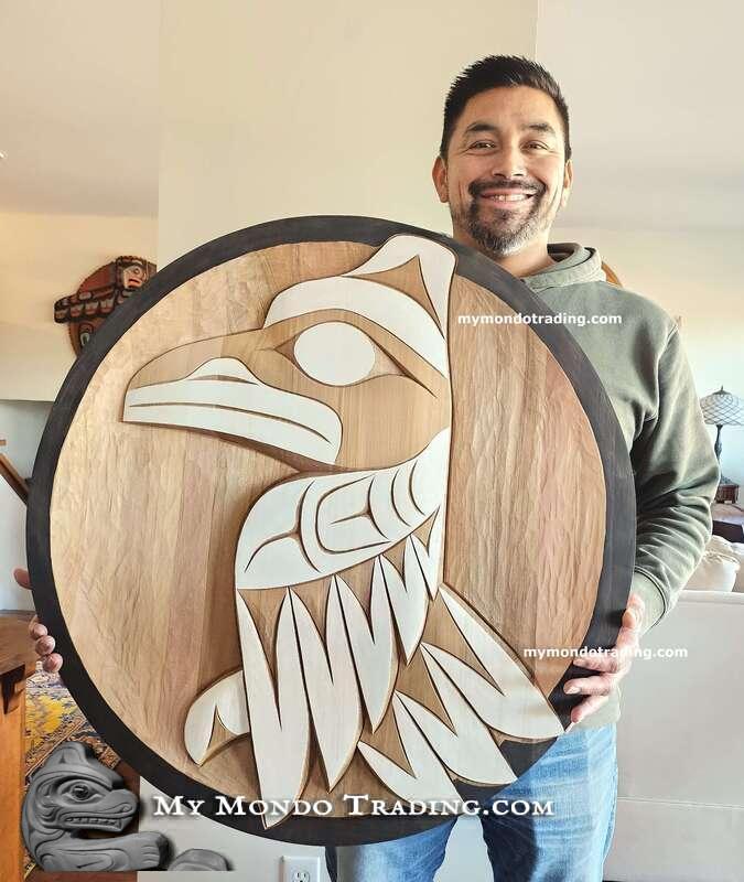Circular very deep carved cedar, 30"x2" Spirit Raven by Bear (Doug ...