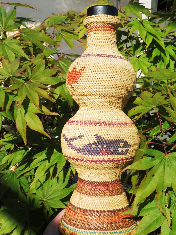 Nootka (Nuuh-Chah-nulth) Basket covered Bottle, 1975, Mary MacKay • My ...