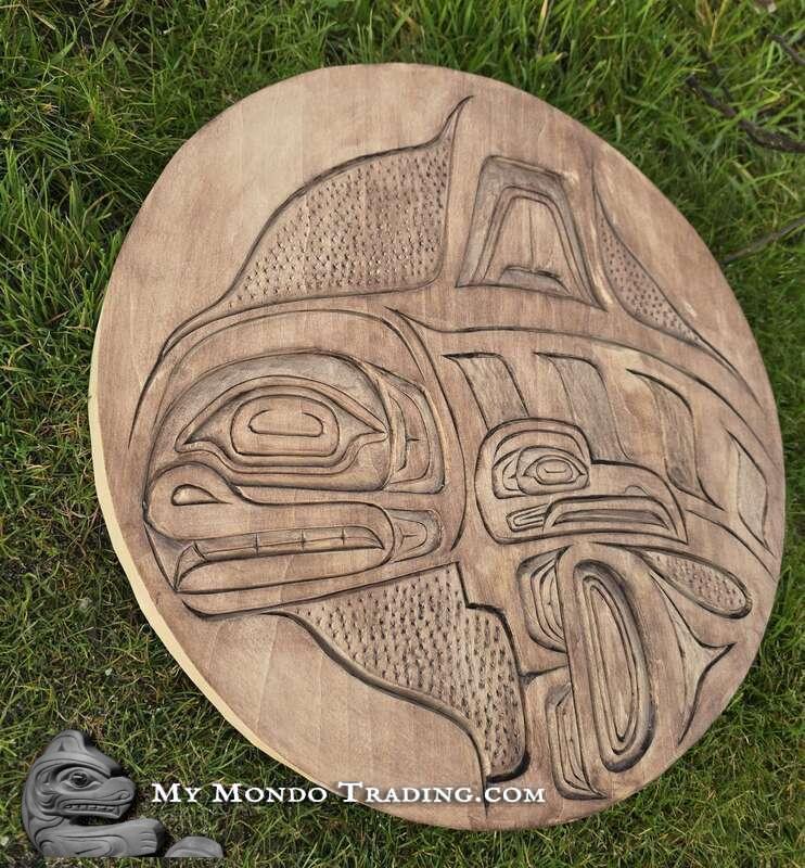 Killer Whale and Raven, stained, circular art carving by Shane Flood ...