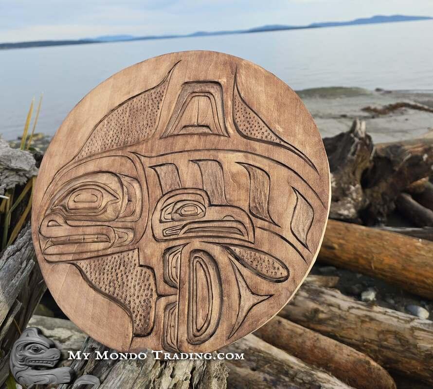 Killer Whale and Raven, stained, circular art carving by Shane Flood ...